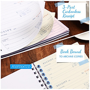 Crtiin 10 Books Money and Rent Receipt Book 3 Part Carbonless Receipt Book Spiral Bound Cover Receipt Log Book with Carbonless Copies 100 Sets Per Book 4 Receipts Per Page (5-1/4" x 11")