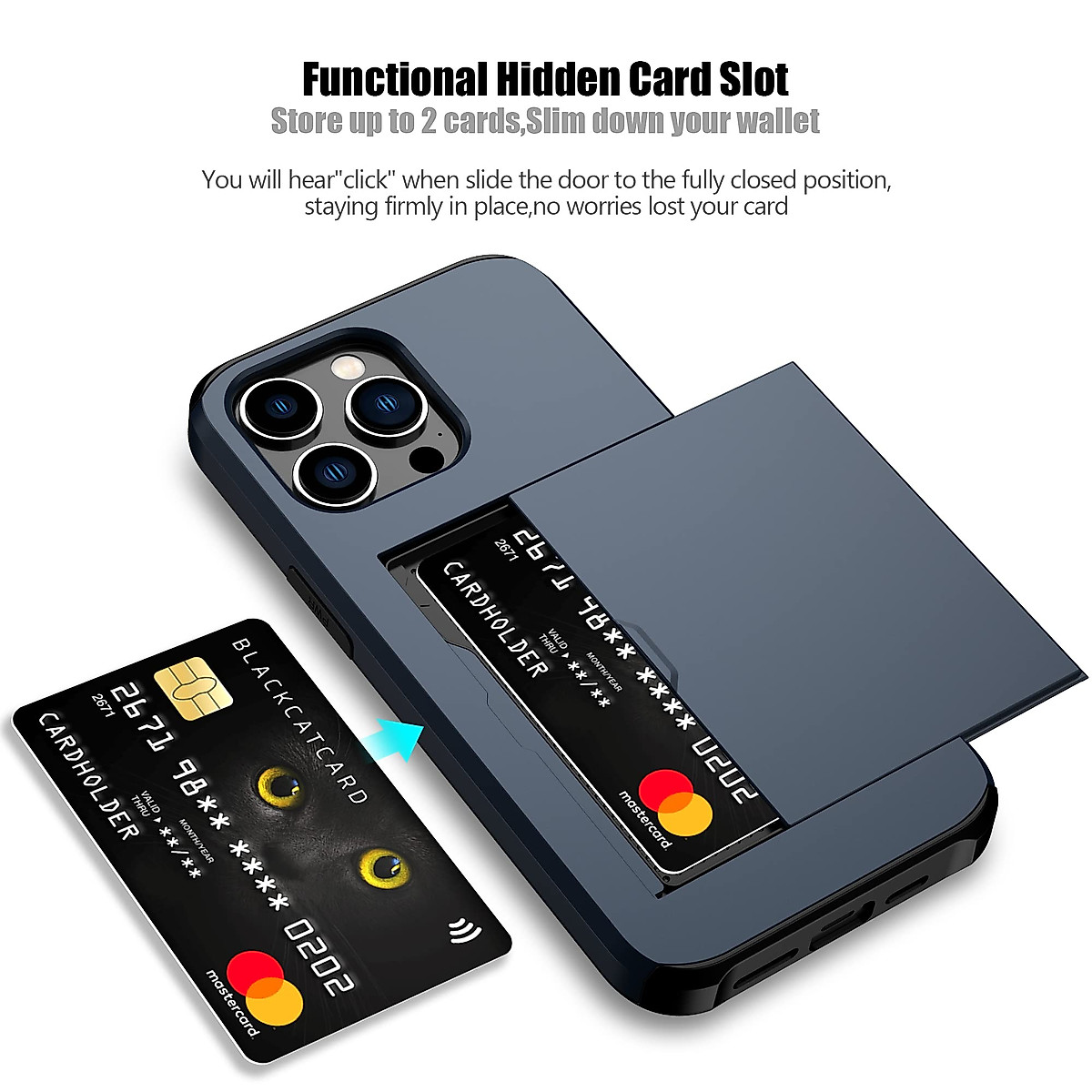 Nvollnoe for iPhone 14 Pro Max Case with Card Holder Heavy Duty Protective Dual Layer Shockproof Hidden Card Slot Slim Wallet Case for iPhone 14 Pro Max for Women&Men(Blue)