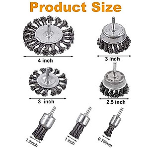 Rocaris 7Pcs Twist Knot Wire Wheel Brush for Drill Crimped Cup Wire Wheels Brush Set for Drill with 1/4-Inch Shank For Rust Removal, Corrosion and Scrub Surfaces