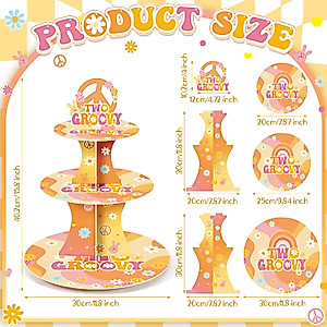 Ctosree 3 Tier Two Groovy Hippie Cupcake Stand Party Decorations Retro Hippie Boho Cupcake Holder Daisy Flower Groovy Rainbow Dessert Tower for Teens Adults Hippie Theme Birthday Party Supplies