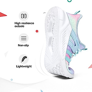 RUNSIDE Girls Tennis Shoes Lightweight Sports Kids Sneakers Lace-up for Running/Walking, Toddler/Little Kid/Big Kid Gradient Blue