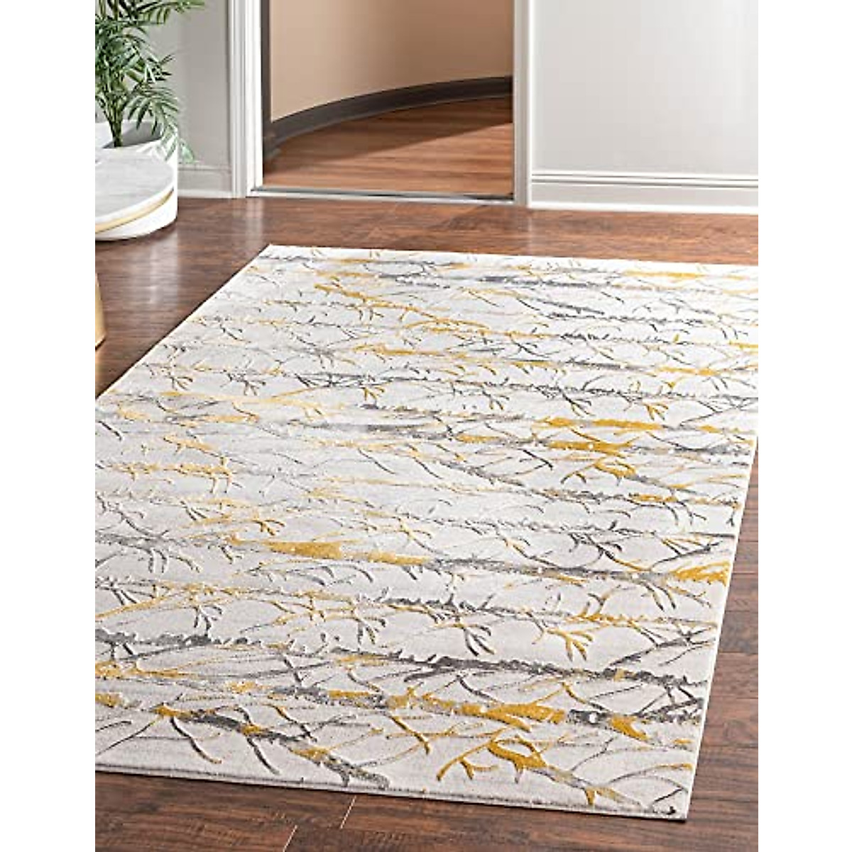 Rugs.com Finsbury Collection Rug – 5' 3 x 8' Yellow and Gray Medium Rug Perfect for Living Rooms, Large Dining Rooms, Open Floorplans