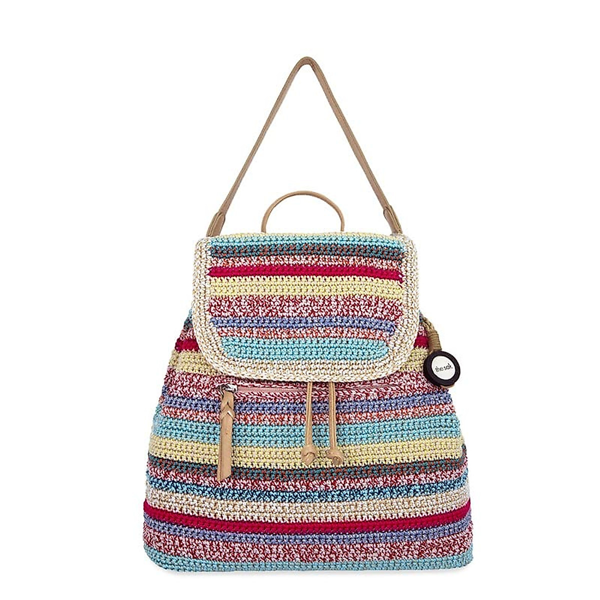 The Sak Sayulita Backpack in Crochet, Adjustable, Removable Straps, Eden Stripe