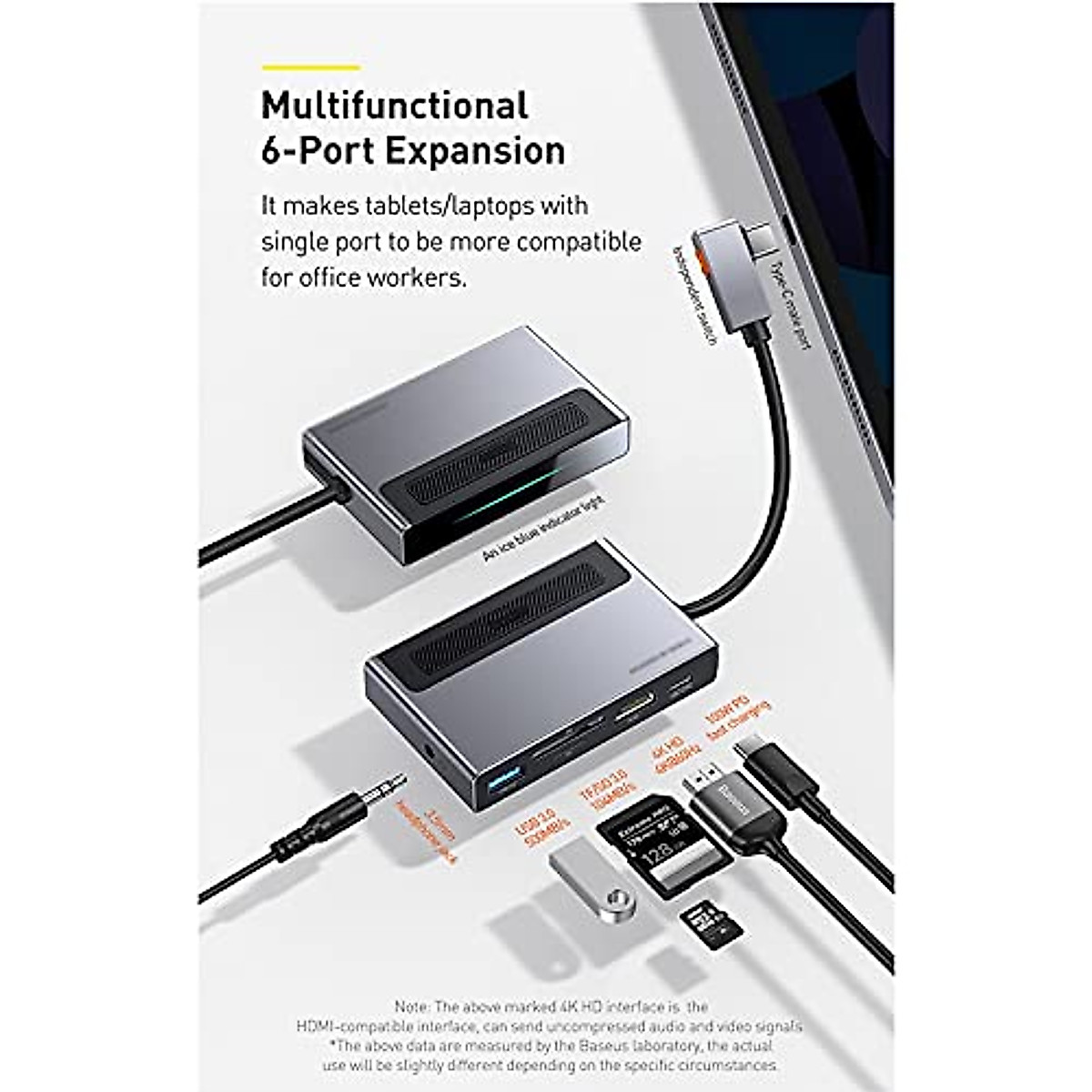 SHYPT USB Type C HUB to 4K HD TF SD Card Reader Retractable Clip USB C 3.0 Adapter Dock Station Splitter