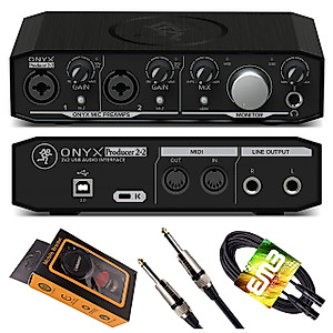 Mackie Onyx Producer 2-2 USB Audio Interface 24-bit/192kHz, with 2 Onyx Mic Preamps, Zero-Latency Direct Monitoring, MIDI I/O, and Software with Gravity Phone Holder and EMB 1/4" and XLR Cable Bundle