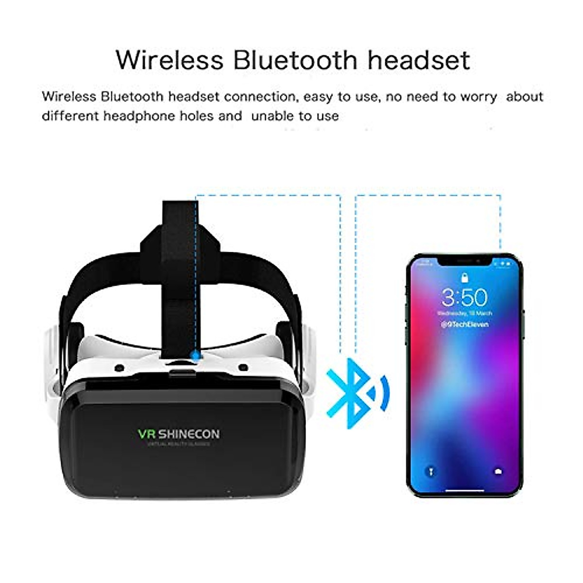 VR SHINECON 3D HD Virtual Reality Headset for Movies and Games VR Glasses Goggles 2K Anti-Blue Lenses, Adjustable Pupil & Object Distance for Phones 4.7-6.7"[2021 Newest]