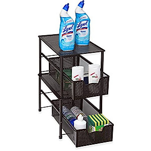 SimpleHouseware Stackable Under Sink Cabinet Sliding Basket Organizer Drawer, Bronze