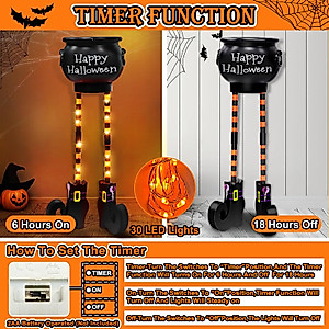 [ Orange Lights & Timer] Halloween Decorations - Halloween Candy Bowls, 2 Ft Large Witches Legs Candy Bowl Cauldron Hocus Pocus Bucket Candy Holder for Indoor Front Porch Home House Lawn Yard Outside