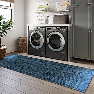 Wonnitar Washable Long Hallway Runner Rug, 2'6"x8' Non Slip Runners for Kitchen Floor, Modern Ombre Blue Non Shedding Ultra Thin Entryway Carpet Runners for Bathroom Hall