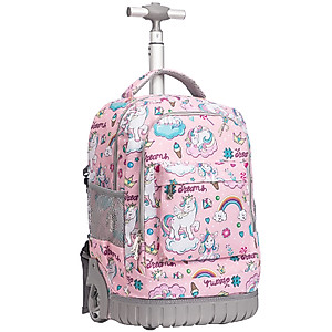 BAMIFEI 18 inches Wheeled Rolling Backpack Multi-Compartment College Books Laptop Bag Business Trip Carry-on, Unicorn