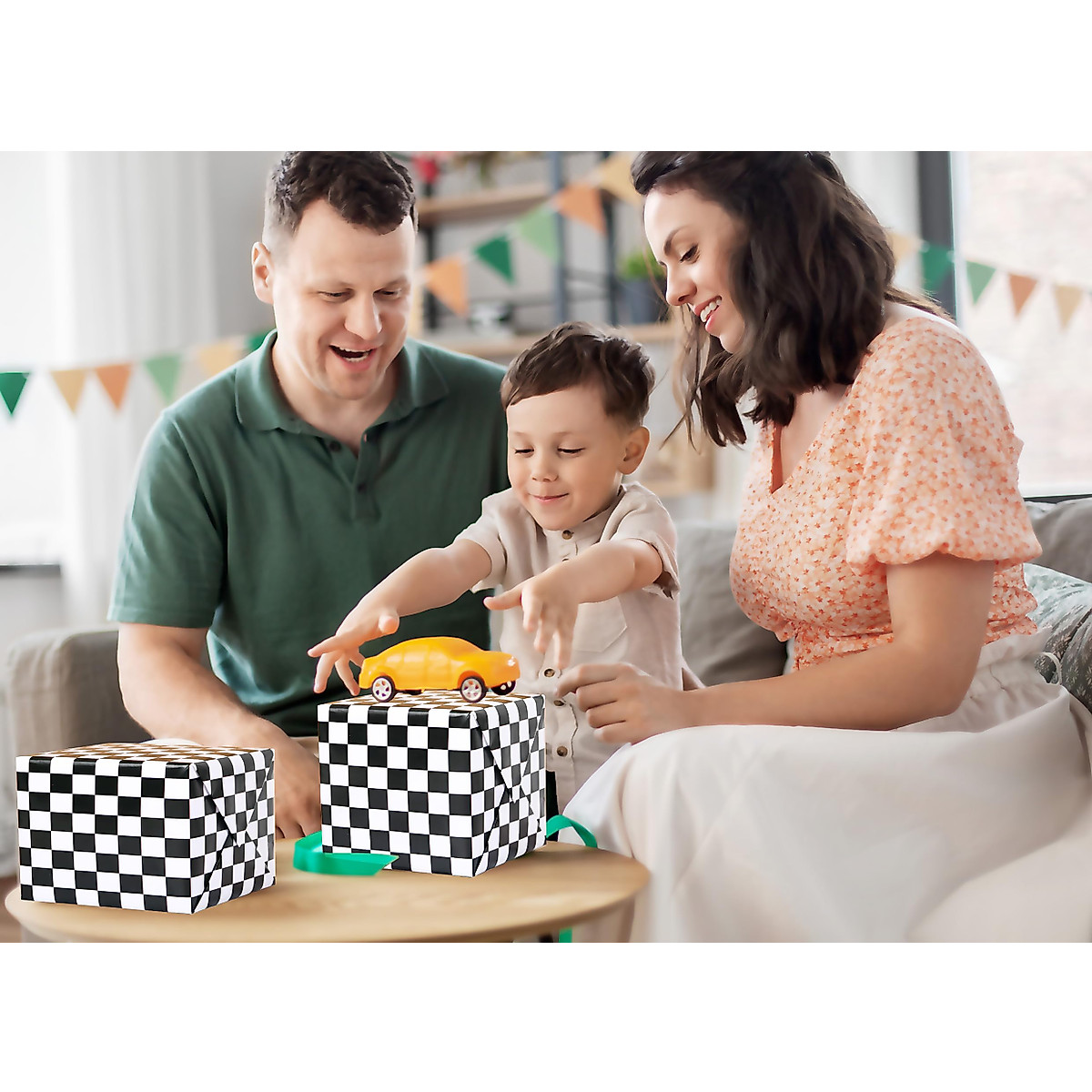 Titiweet Checkered Flag Wrapping Paper Roll- Mini Roll 17 Inches X 33 Feet - Race Car Wrapping Paper for Boys Girls, Cars Wrapping Paper for Birthday Christmas Holiday(Checkered Flag)