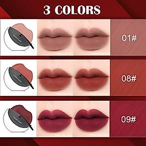 DAGEDA 3 Colors Matte Lipstick Set, Matte Velvet Lipstick Lip Shape Lazy Lipstick, Long Lasting High Pigmented Non-stick Cup Lip Gloss, Waterproof Easy to Color Lipstick Lazy Lip Makeup（Color C