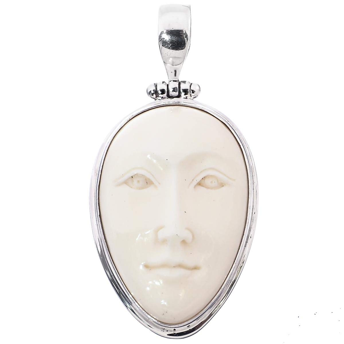 Goddess Carving Bison Bone 925 Sterling Silver Pendant, 1 3/4"
