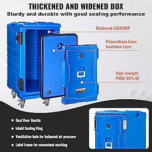 VEVOR Insulated Food Pan Carrier, 127 Qt Hot Box for Catering, LLDPE Food Box Carrier w/Double Buckles, Front Loading Food Warmer w/Handles, End Loader w/Wheels for Restaurant, Canteen, etc. Blue