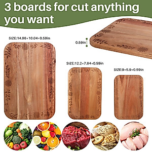 Decorative Cutting Board by Beardo for Kitchen Acacia Cute Wood Cutting Boards Set Large Medium and Small Sizes with Floral