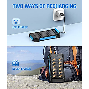 MetFut Solar Power Bank 38800mAh, Solar Charger with Suction Cup Mount Three Modes Flashlight-Steady/SOS/Strobe IPX7 Waterproof/Dustproof/Shockproof External Battery Pack 3 USB Charging Ports(Blue)