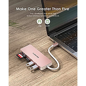 LENTION USB C Hub with 3 USB 3.0 & SD/Micro SD Card Reader Compatible 2022-2016 MacBook Pro, New Mac Air/iPad Pro/Surface, More, Stable Driver Certified Type C Adapter (CB-C15, Rose Gold)