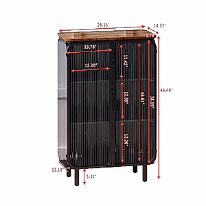Aisurun 28.35" Modern Storage Cabinet Sideboard with 2 Glass Doors, Fir Top & 3 Storage Shelves for Entryway Living Room Home Office Dining Room, Black+Brown