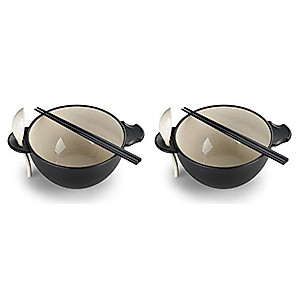 Ozeri Earth Ramen Bowl Set, Made from Plant-Derived and Other Natural Materials,993 ml, One Size, Black with Beige, 6-Piece