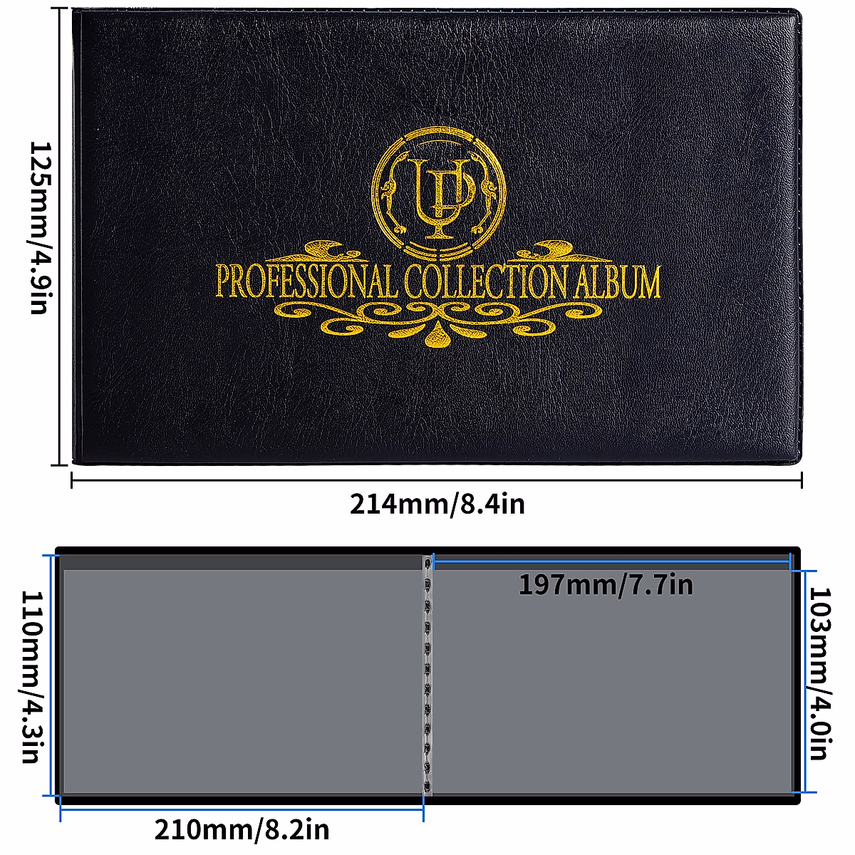 40 Pockets Banknote Currency Collecting Album - 20 Sheets Clear Dollar Bill Holders World Money Storage Book Collection Supplies Double-Sided Pages for Trading Cards Stamps Tickets Black AN04BK