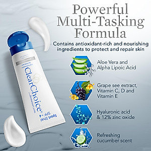 Clear Choice Sunscreen for Face SPF 45, Oil Free Sunblock & Light Moisturizer with Zinc Oxide, Reef-Safe, Broad Spectrum, Water-Resistant, No White Cast, Dermatologist Recommended, 4oz