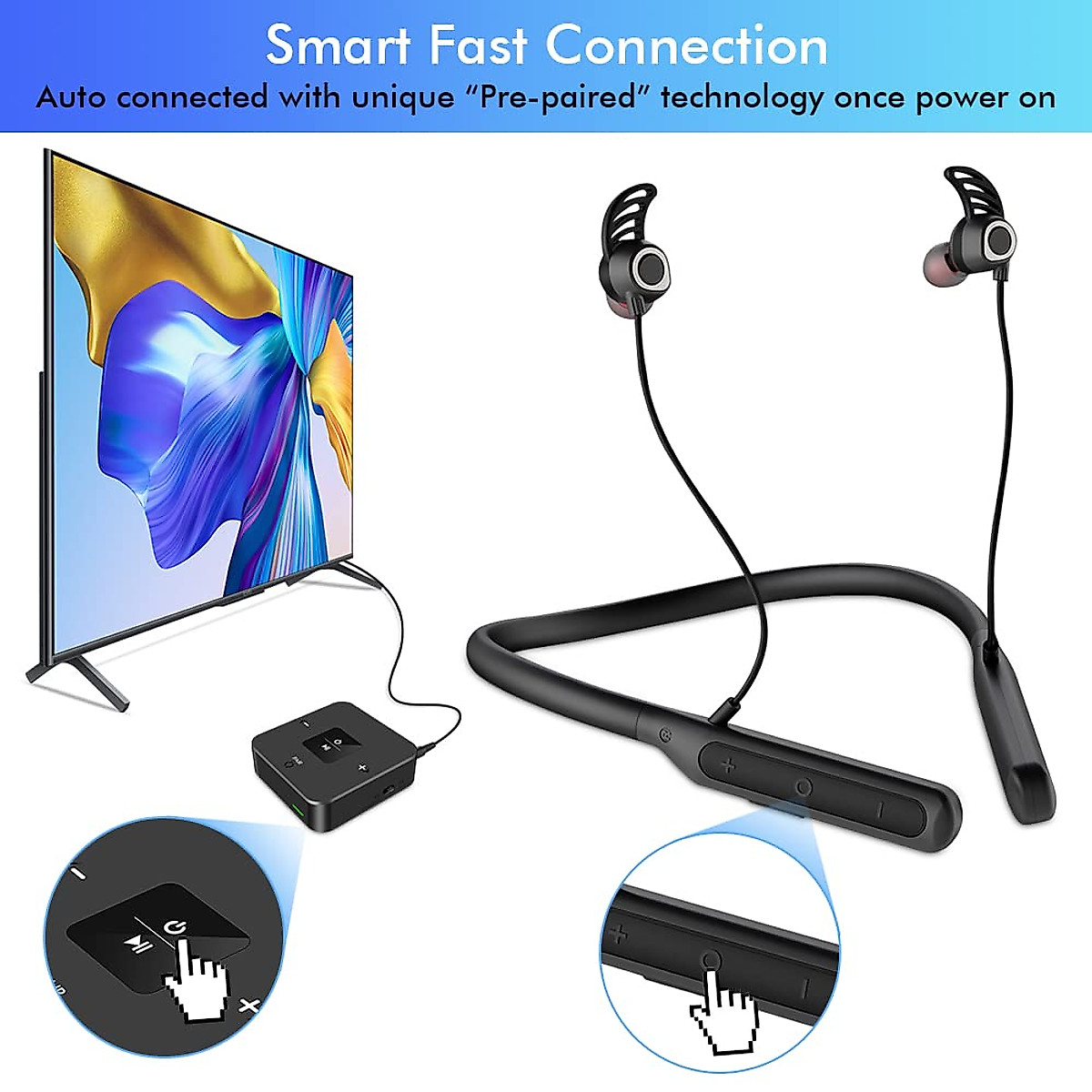 Golvery Bluetooth Headphones Transmitter for TV Watching, Neckband Wireless Stereo Earphones Earbuds Set w/Transmitter Adapter for Optical Digital RCA 3.5mm Aux TVs, Plug n Play No Audio Delay