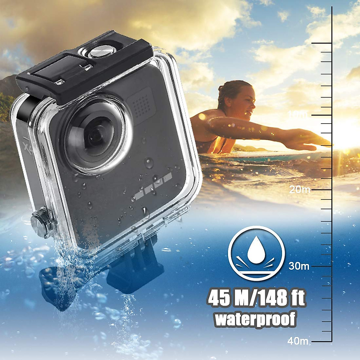 Waterproof Housing Case for GoPro Max, 45M/ 148FT Underwater Protective Diving Case Shell with Quick Release Mount Accessories for Go Pro Max Action Camere (Gopro Max housing)