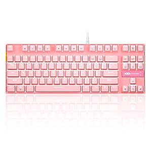 MageGee Mechanical Gaming Keyboard with Blue Switch, Compact 87 Keys Wired Computer Keyboard for Windows Laptop PC Gamer, LED White Backlit, Pink