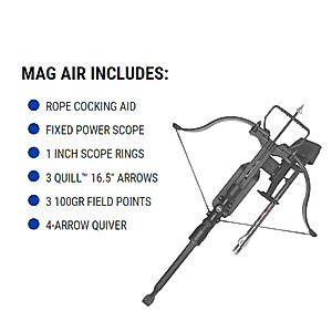 EXCALIBUR Mag AIR Accurate Lightweight Durable Safety Versatile Hunting Archery Crossbow - 1-inch Scope Rings, 3 Quill 16.5" Arrows, 4-Arrow Quiver Included