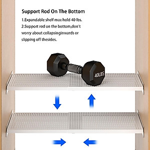 SlimmKISS Expandable Closet Tension Shelves Organizers, Adjustable Shelf for Cabinet Rack Storage Wardrobe Divider Shelving for Pantry 2 Pack (Perforated White,W11.81 x L: 17" to 31")