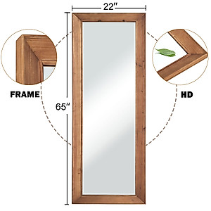 NeuType Full Length Mirror 65"x22" Floor Mirror with Standing Holder Solid Wood Frame Large Wall Mounted Mirror Hanging or Leaning Against Wall for Bedroom, Natural