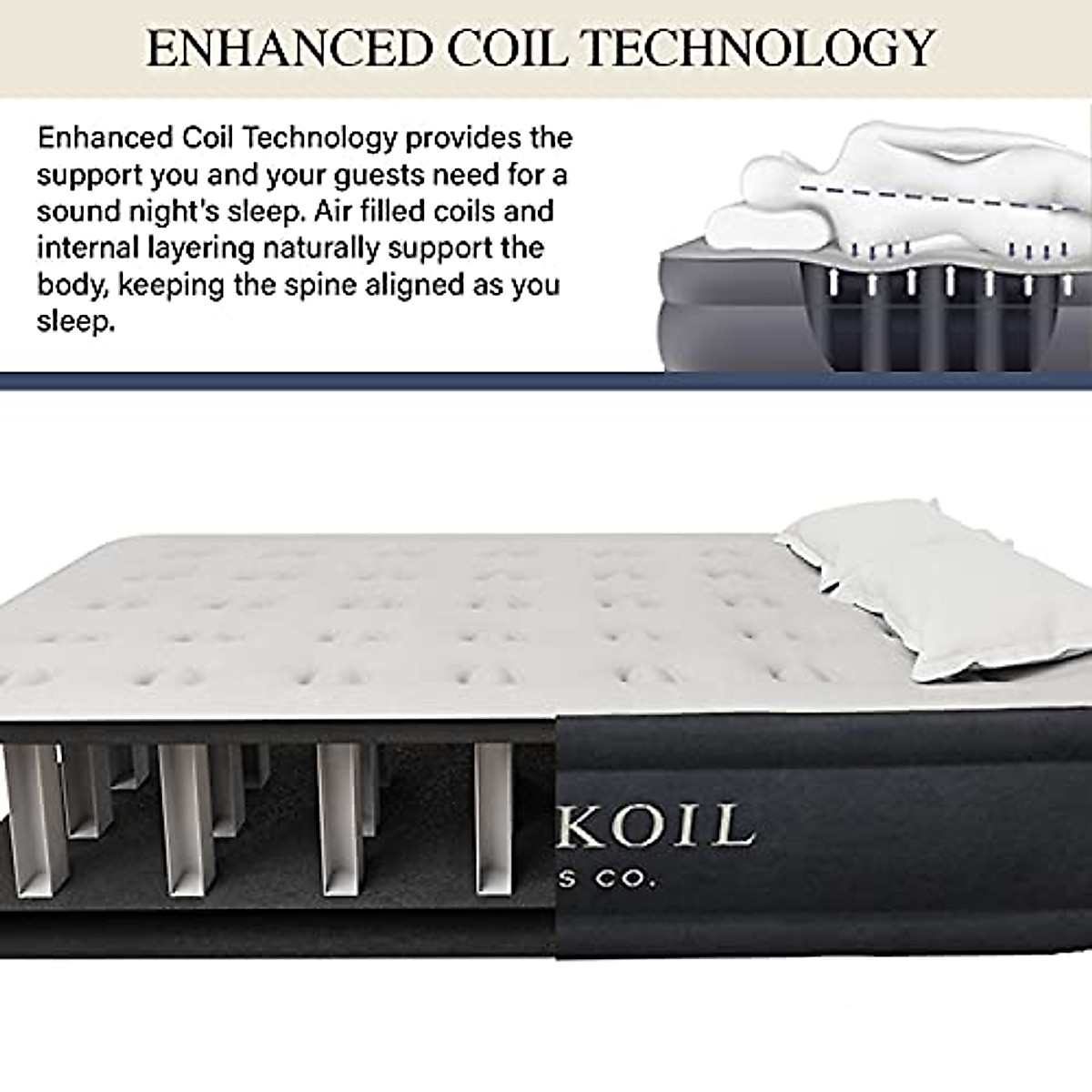 King Koil Luxury Air Mattress Queen with Built-in Pump for Home, Camping & Guests - 20” Queen Size Inflatable Airbed Luxury Double High Adjustable Blow Up Mattress, Durable Portable Waterproof