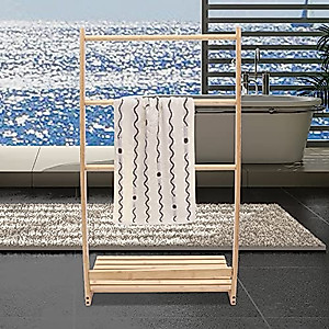 40 Bamboo 3 Tier Towel Rack Quilt Rack Stand or Blanket Rack Extra Tall freestanding Solid Wood Towel Rack with Bottom Storage Shelf for Living Room or Bedroom
