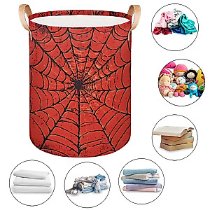Gumuslen Red Spider Web Laundry Basket Collapsible Dirty Clothes Laundry Hamper Canvas Waterproof Storage Baskets Baby Toys Organizer Bin Kids Nursery Hamper for Bathroom Bedroom