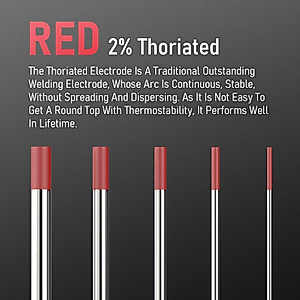 YESWELDER TIG Welding Tungsten Electrode 2% Thoriated 3/32" x 7" (Red, WT20/EWTh-2) 10-pk