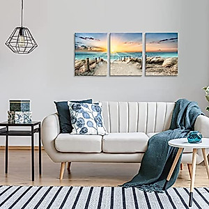 Canvas Wall Art for Living Room 3 Panel Beach Ocean Sunset Print Pictures paintings Artwork Bedroom Bathroom Canvas Framed Wall Decor Modern Gallery Office Decorations Size 12x16x3 Piece Ready to Hang
