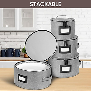 BALEINE China Storage Containers, Hard Shell Case for Organizing, Stackable Moving Storage Box with Felt Plate Dividers for Dishes, Glasses, Mugs (Plate Set)