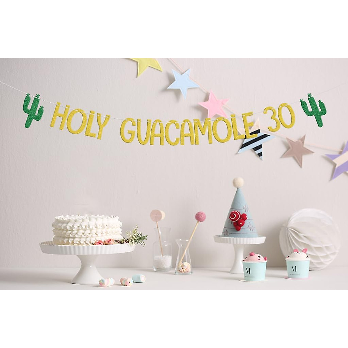 Holy Guacamole 30 Banner, Mexican Fiesta 30th Birthday Decorations, Taco Cactus Thirty Birthday Anniversary Cinco De Mayo Theme Party Supplies Gold Green