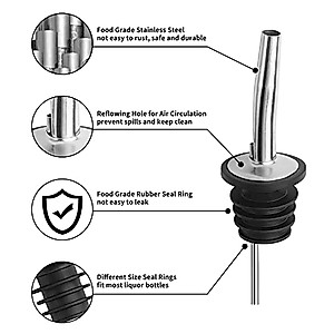 Pour Spout for Liquor Bottles - Vaincre 12 Pack Liquor Bottle Pourers, Pour Spouts with Rubber Dust Caps, Stainless Steel Tapered Speed Wine Pourers, Good As Olive Oil Spout, Fit Most Liquor Bottles