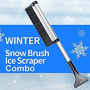 Extendable 24 Inch Snow Brush and Ice Scraper for Cars Trucks Vans and SUVs, Retracts from 24" to 17" for Easy Storage