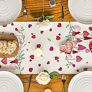 Artoid Mode Cat Branches Leaves Heart Valentine's Day Table Runner, Seasonal Holiday Kitchen Dining Table Decoration for Indoor Outdoor Home Party Decor 13 x 72 Inch