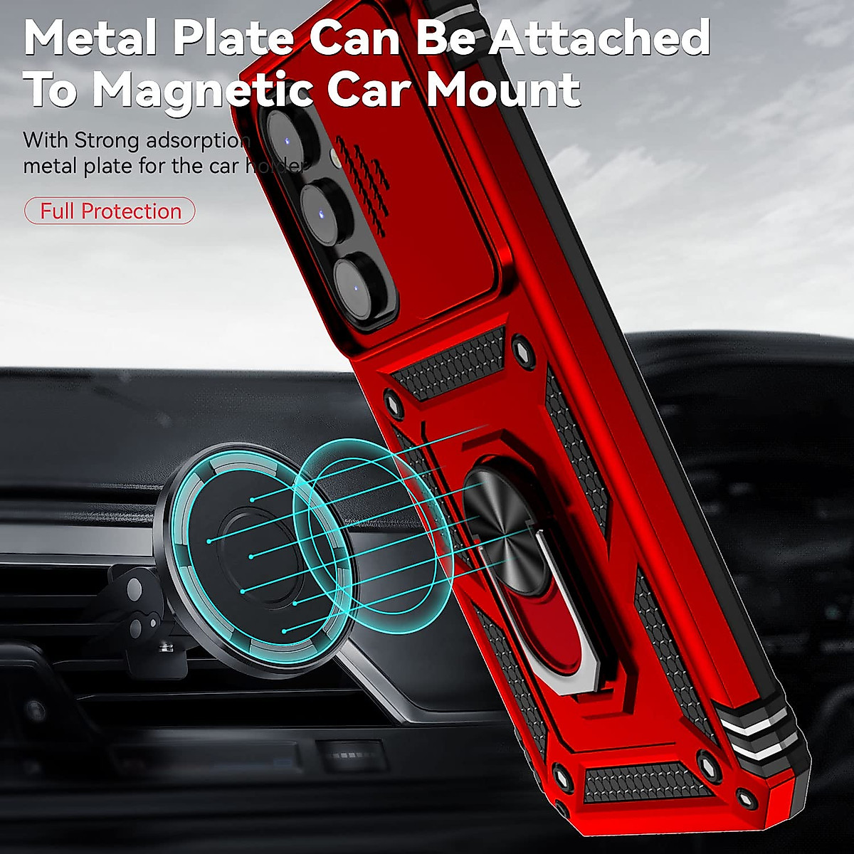 for Galaxy A54 5G Phone Case,with Screen Protectors and Camera Cover,[Military Grade] 16ft.Drop Tested Cover with Magnetic Kickstand Protective Case for Galaxy A54 5G, Red