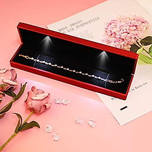 iSuperb LED Light Necklace Long Chain Box Bracelet Display Case Jewelry Gift Boxes Red Wine Pendant Boxes for Wedding Anniversary Christmas Engagement