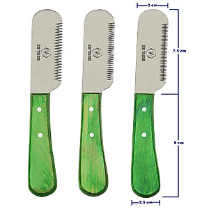 BRUTUL FIGHT Bee Dog Grooming Coat Stripping Knife Stripper Trimmer Tool Wooden Handle Stripping Knives Set of 3 With Stainless Steel Blade Non-Slip Tools for Dogs - Right Handed Tool (GREEN)