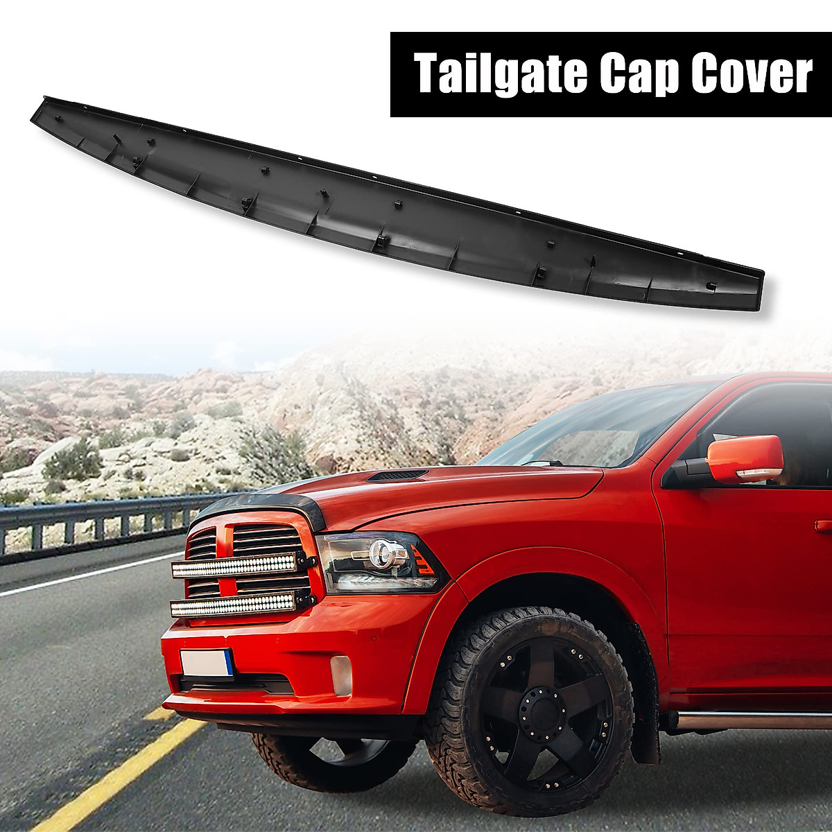 X AUTOHAUX 55372052AH Tailgate Cap Lip Spoiler Protector Cover Replacement for Dodge for Ram 1500 for Ram 1500