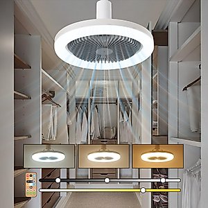 MS4U Socket Fan Light with Remote 10 Inch, Light Socket Fan 2,400 Lumen/6,500 Kelvin, Infinitely Adjustable, for Compact Spaces, Small Room, Walk-in Closet, Bathroom, Gazebo Gray