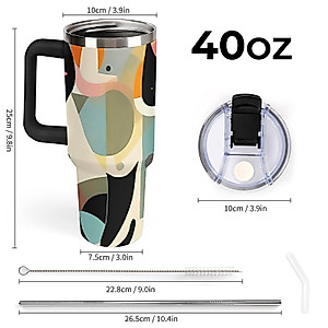 HJUQNGF 40 Oz Personalized Tumbler with Handle And Straw Mid-Century Modern Art Cat Stainless Steel Insulated Tumblers Reusable Car Thermal Cup Travel Coffee Mug for Women Men