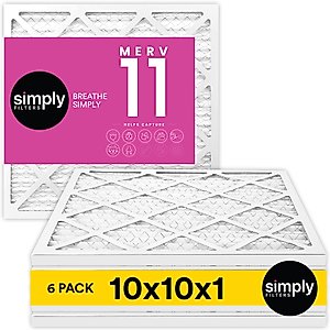 MervFilters, 16x25x1 Air Filter, MERV 11, MPR 1000, AC Furnace Air Filter, 6-Pack