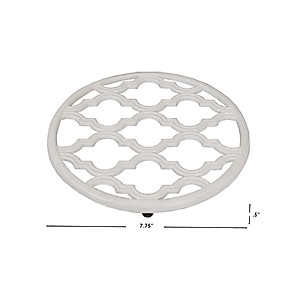 Home Basics Lattice Collection Cast Iron Trivet for Serving Hot Dish, Pot, Pans & Teapot on Kitchen Countertop or Dinning, Table-Heat Resistant (1, White)