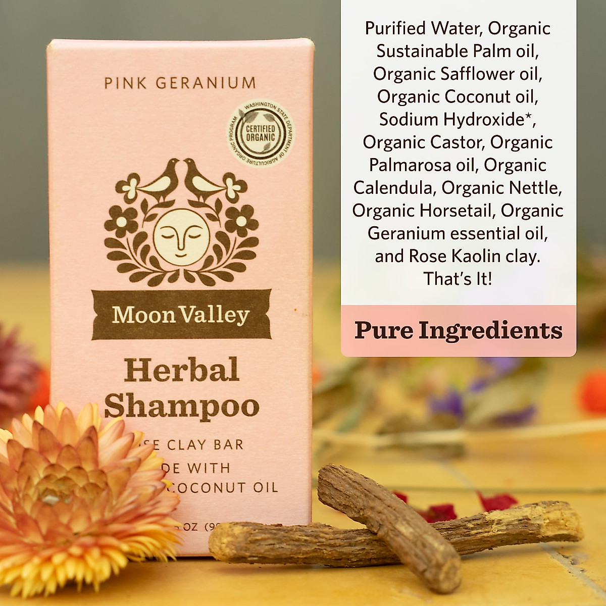 Moon Valley Organics HERBAL SHAMPOO BAR - PINK GERANIUM (2PACK)